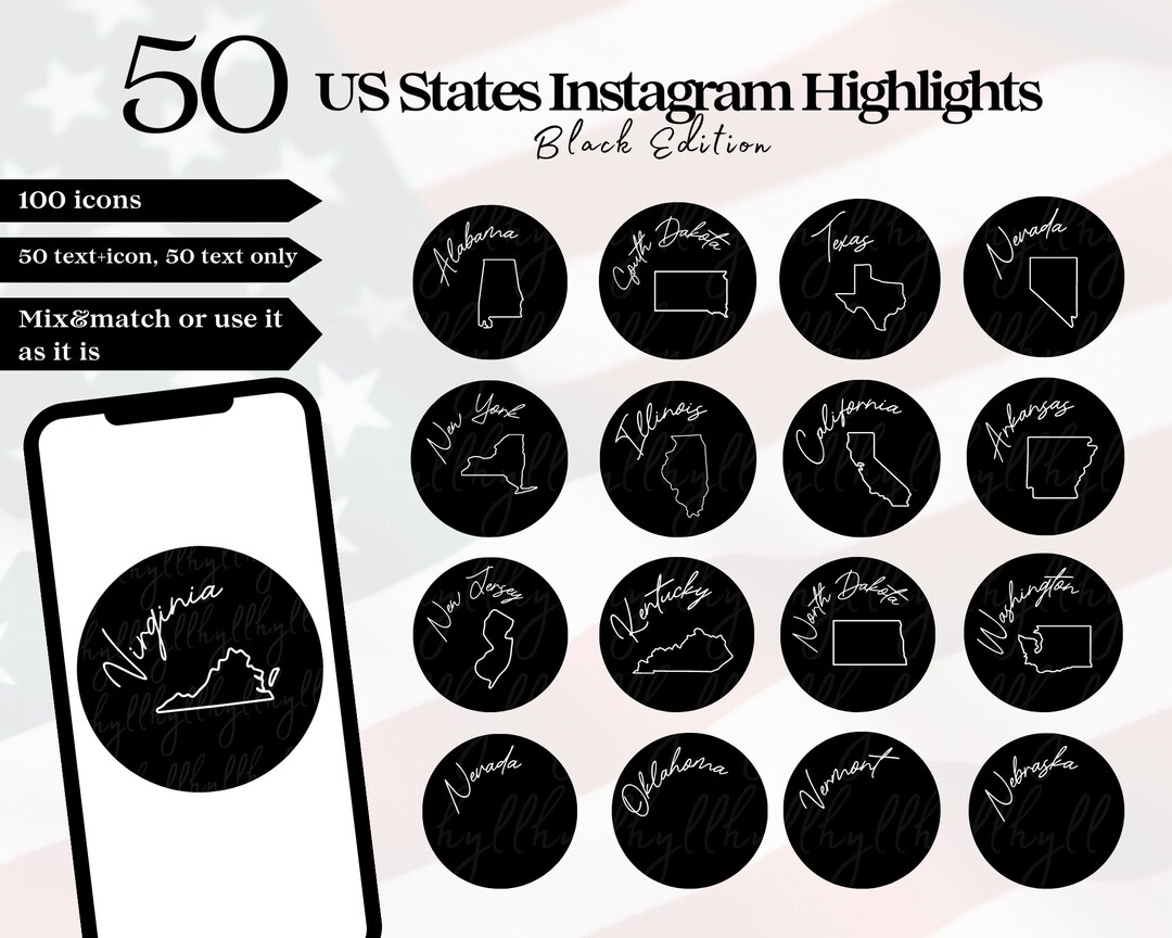 50 US States Instagram Story Highlight Covers, US States Highlight ...