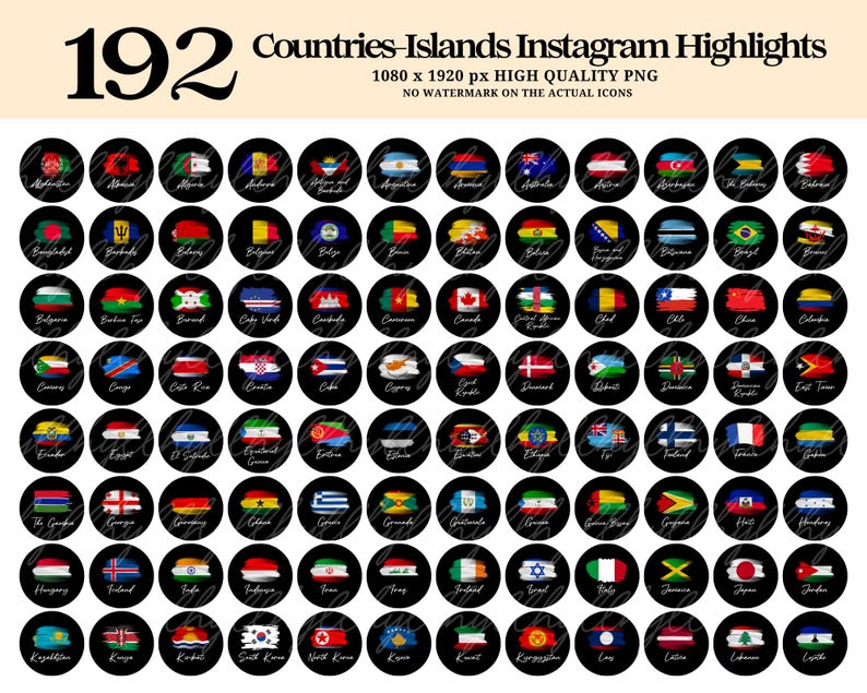 Instagram Travel Highlight Cover 192 Countries and Islands Flags on a ...