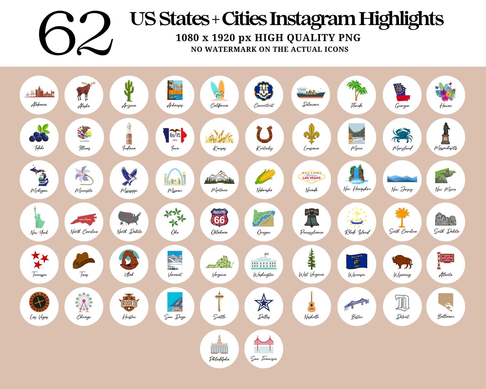 62 USA Instagram Clipart Highlight Covers, USA States IG Highlight Icon ...