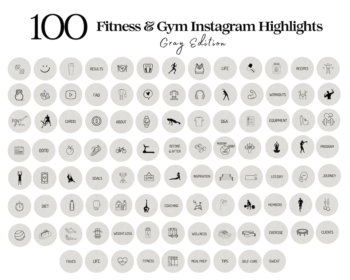 Fitness Instagram Highlight Covers Gray, Gym Highlight Icons, Workout ...