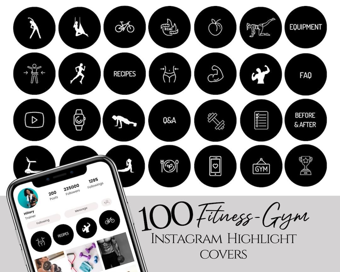 Fitness Instagram Highlight Covers Black, Gym Highlight Icons, Workout ...