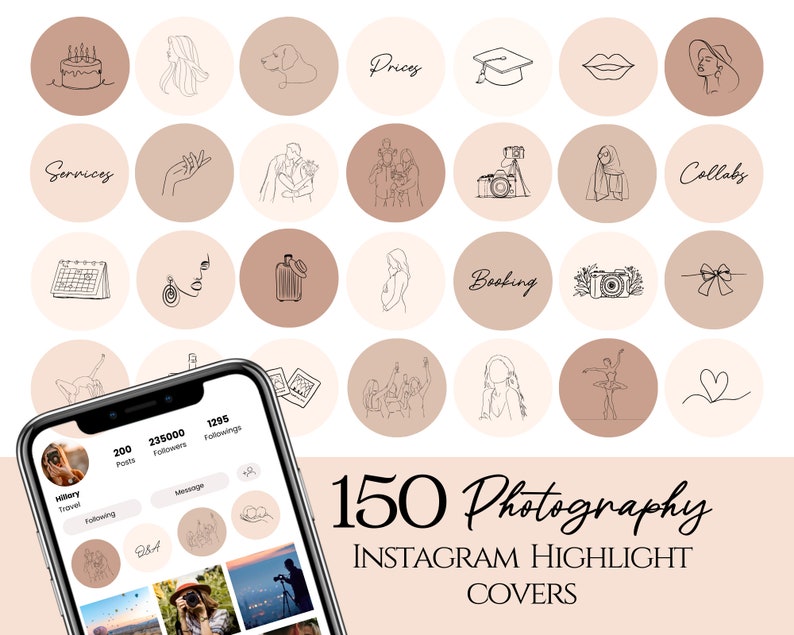 150 Photographer Instagram Highlight Cover Icons, Line Art Photography ...