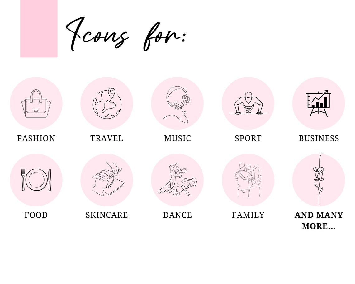 250 Baby Pink Lifestyle Line Art Instagram Highlight Covers Minimal ...
