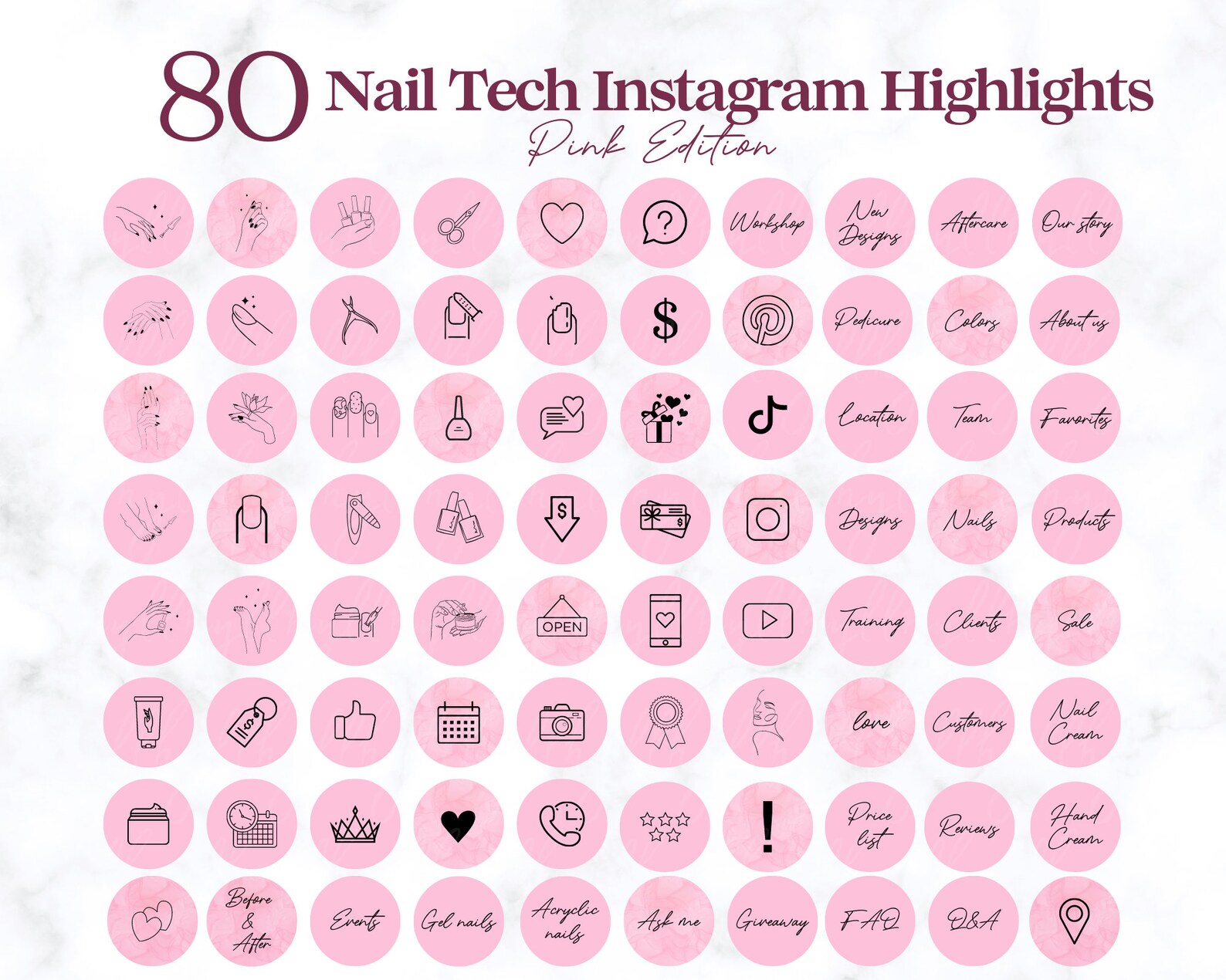Nail Tech Instagram Highlights Pink, Nail Artist Highlight Cover, Pink ...
