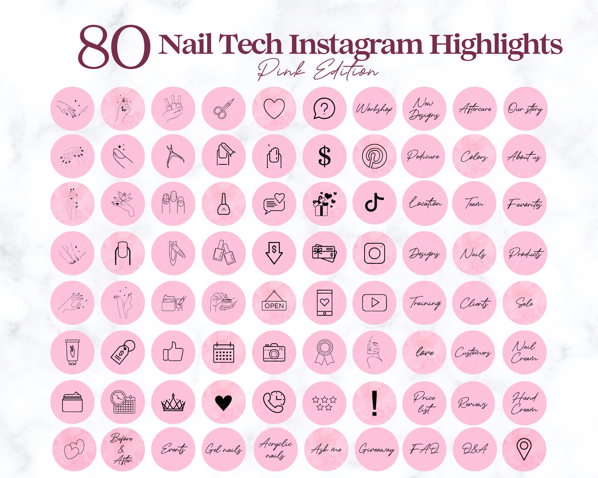 Nail Tech Instagram Highlights Pink, Nail Artist Highlight Cover, Pink ...