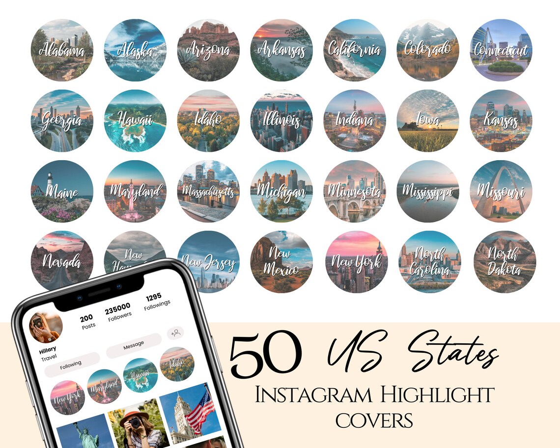 50 USA Instagram Highlight Covers, USA States IG Highlight Icons ...