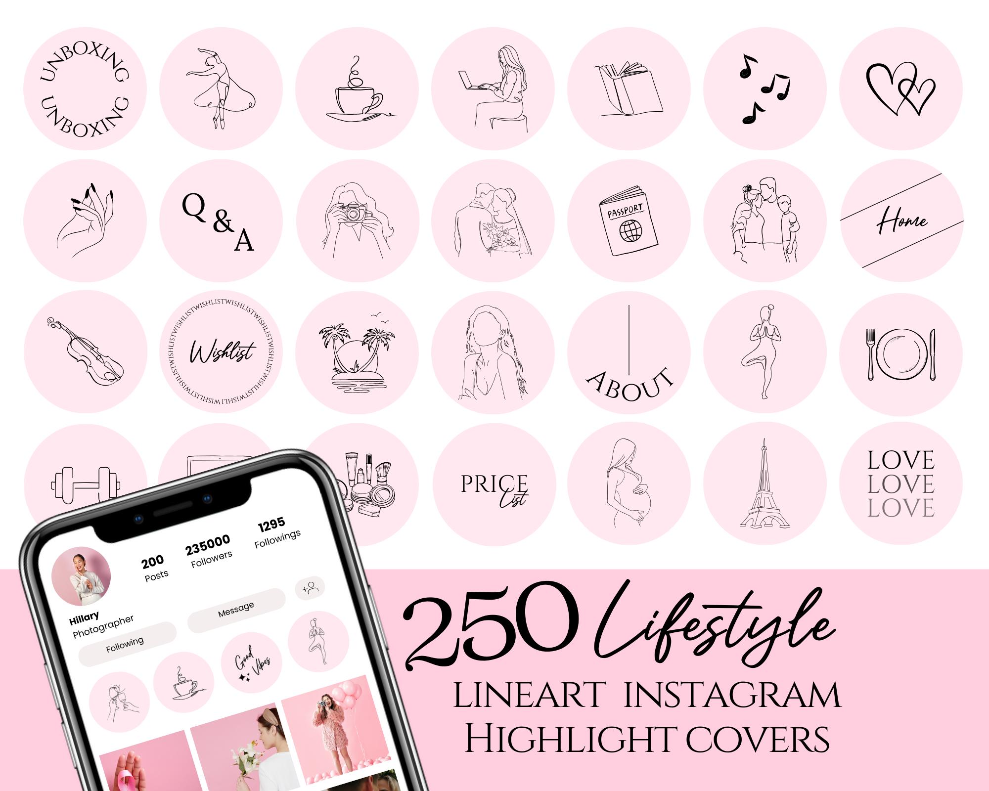 250 Baby Pink Lifestyle Line Art Instagram Highlight Covers Minimal ...