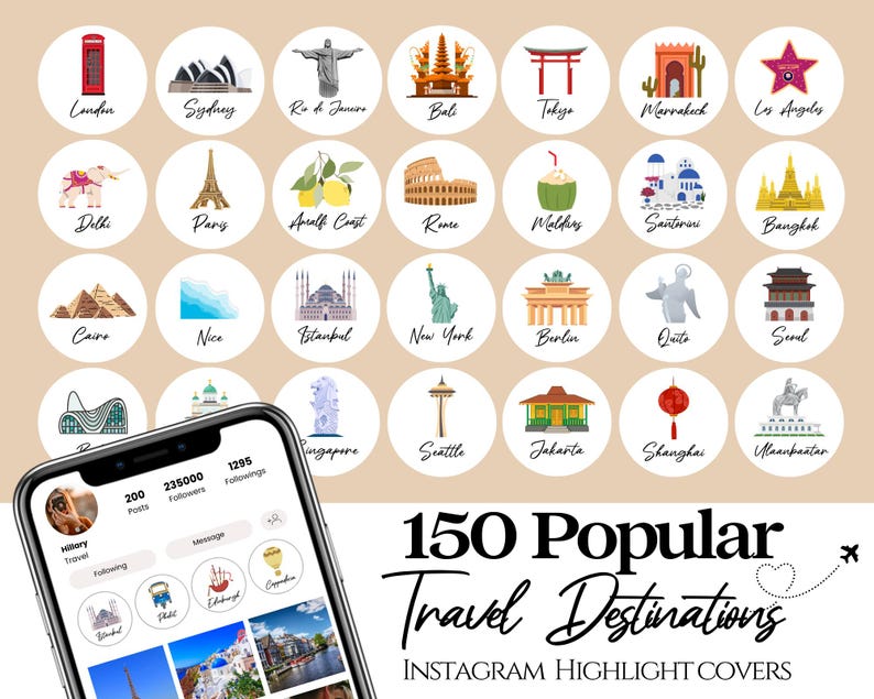 150 Popular Travel Destination Instagram Travel Highlight Cover, Top ...