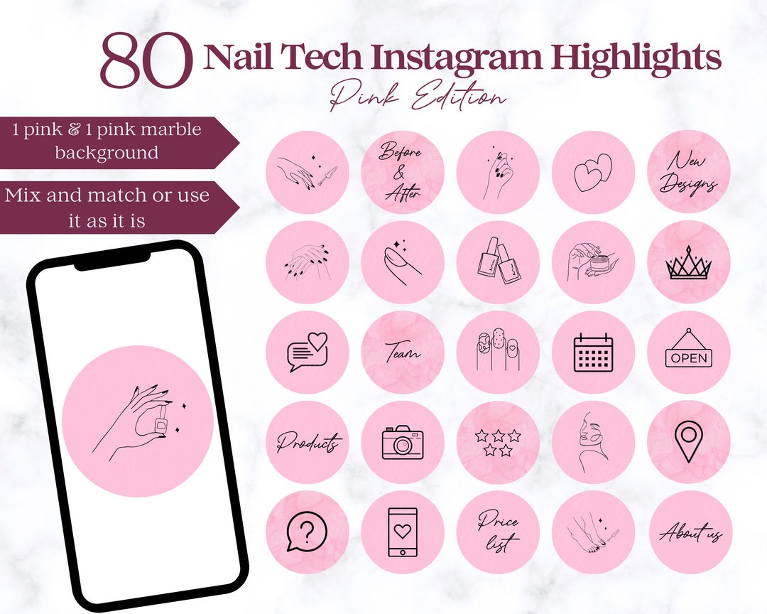 Nail Tech Instagram Highlights Pink, Nail Artist Highlight Cover, Pink ...