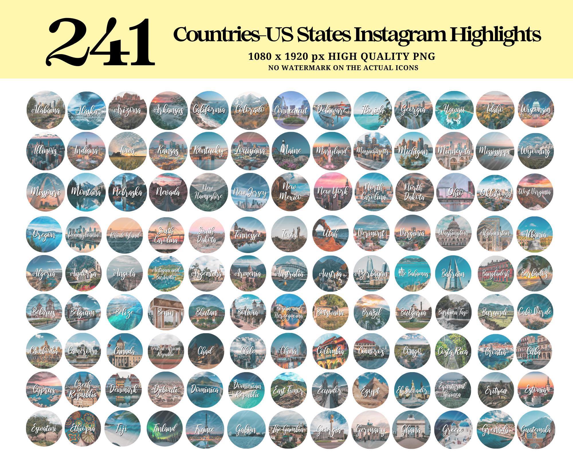 241 Countries and US States Instagram Highlight Covers Travel IG Icons ...