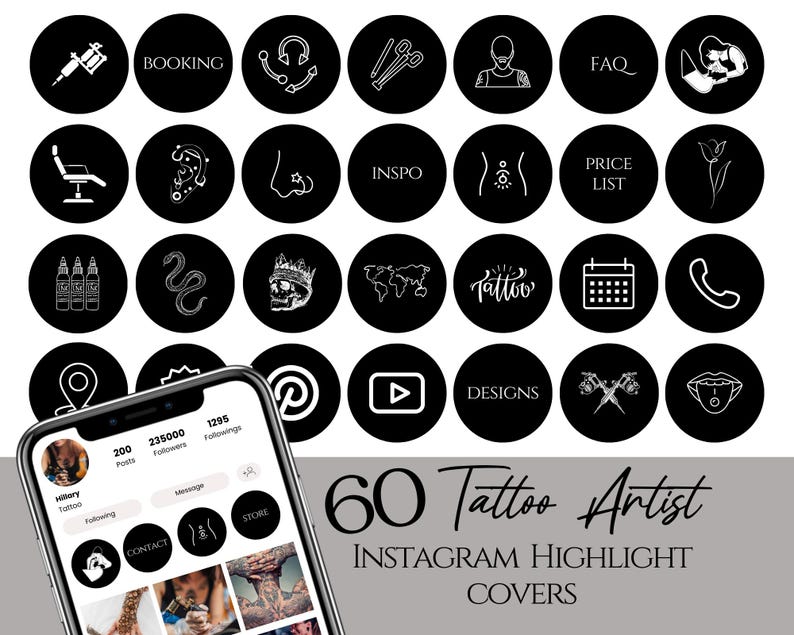 Tattoo Artist Instagram Highlight Covers, Tattoo Studio Instagram Icons ...