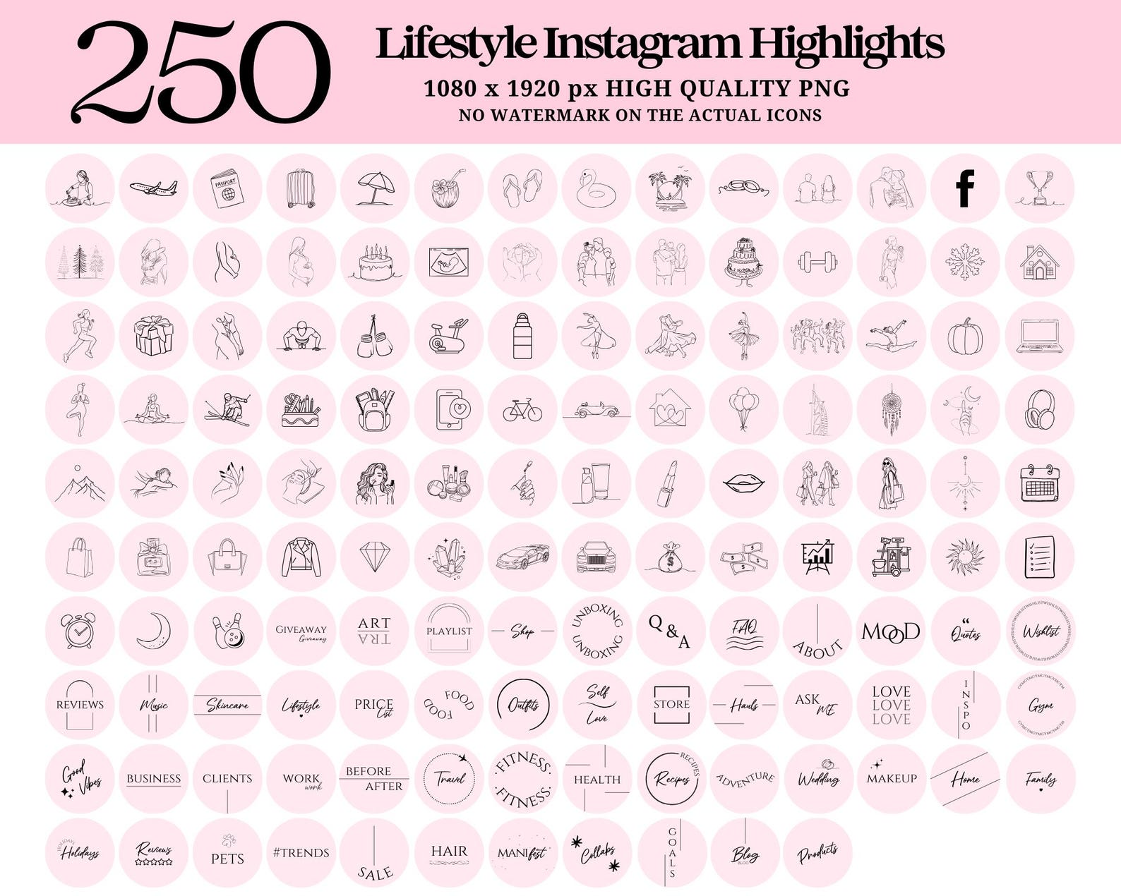 250 Baby Pink Lifestyle Line Art Instagram Highlight Covers Minimal ...
