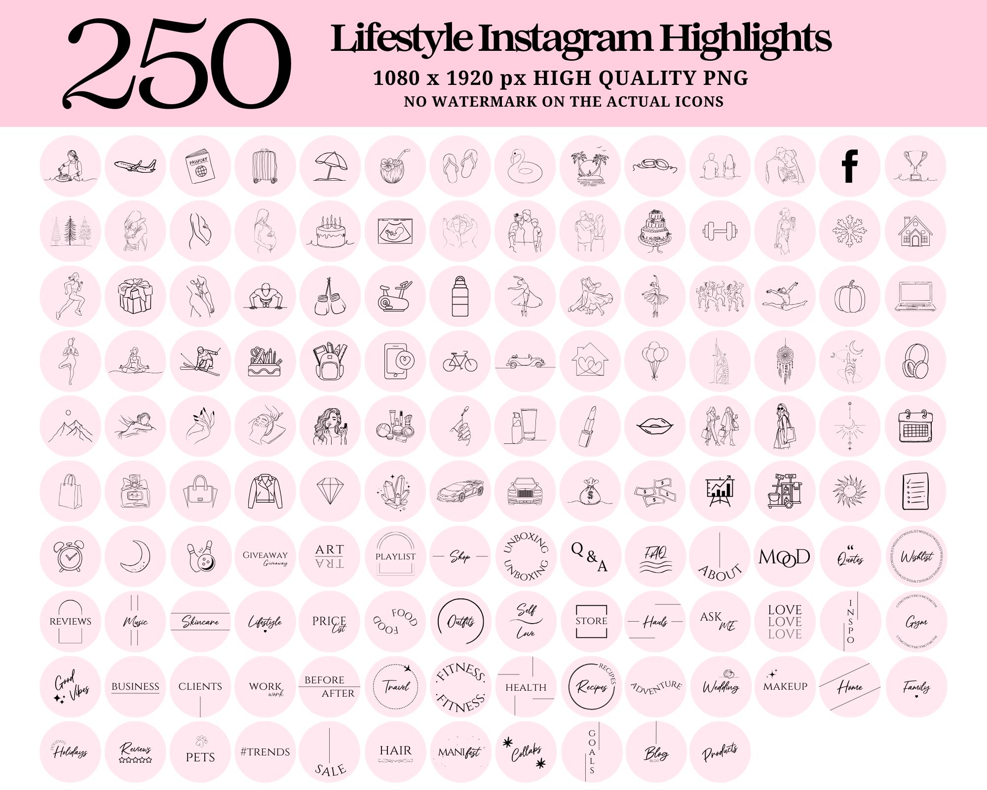 250 Baby Pink Lifestyle Line Art Instagram Highlight Covers Minimal ...