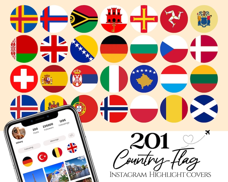 201 Instagram Travel Highlight Covers Countries Flags for Instagram ...
