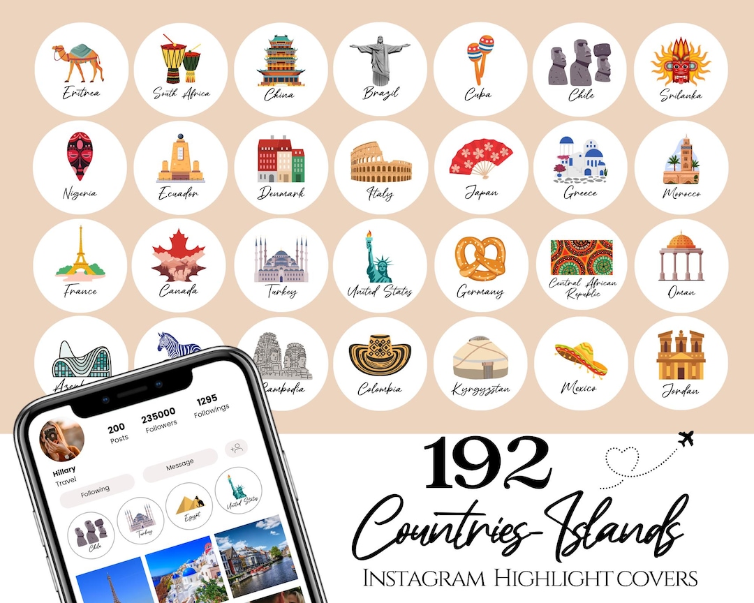 Instagram Travel Highlight Cover 192 Countries and Islands Clipart on a ...
