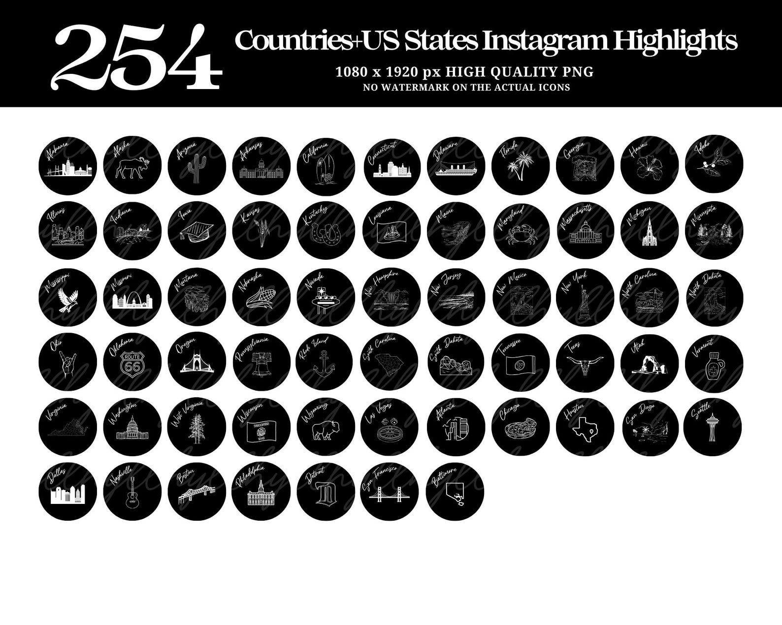 254 Countries and US States Instagram Highlight Covers Travel IG Icons ...