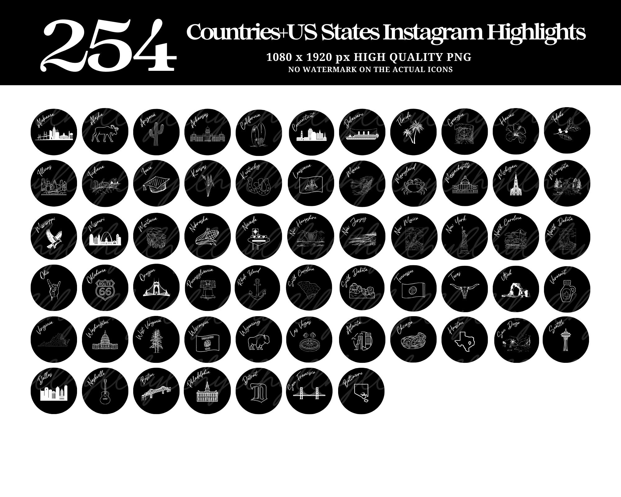 254 Countries and US States Instagram Highlight Covers Travel IG Icons ...