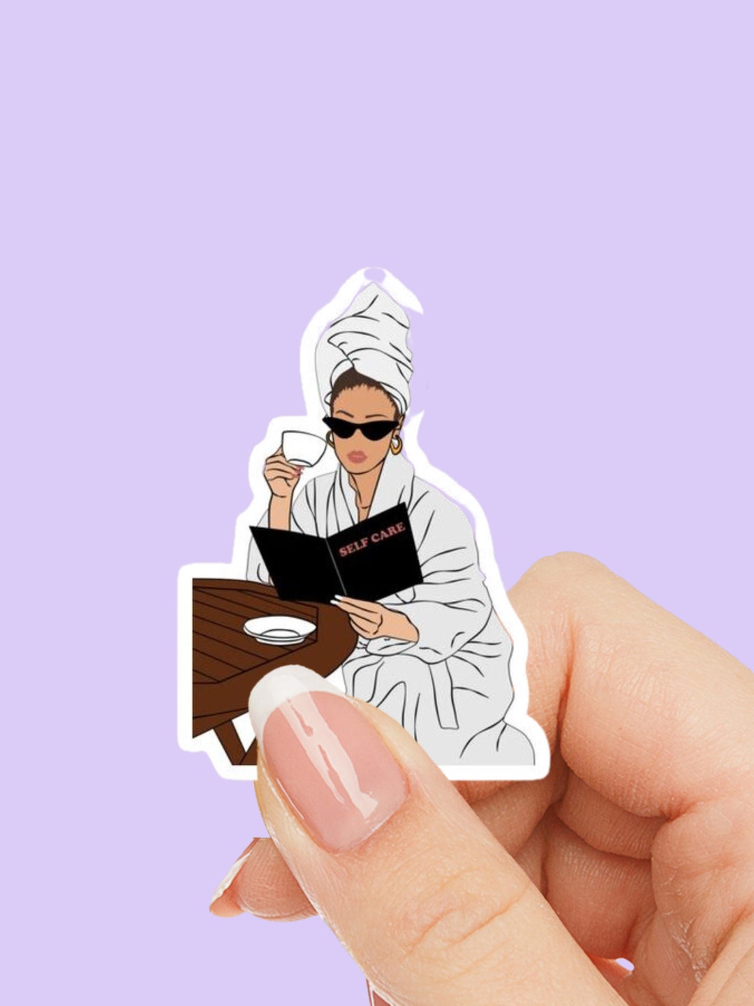 Fancy Sticker a Girl Reading Magazine and Drinking Coffee - Etsy