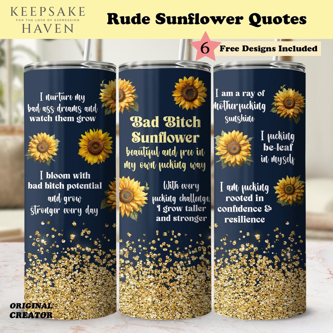 Rude Sunflower Gold Confetti 20oz Tumbler Seamless Full Wrap PNG ...