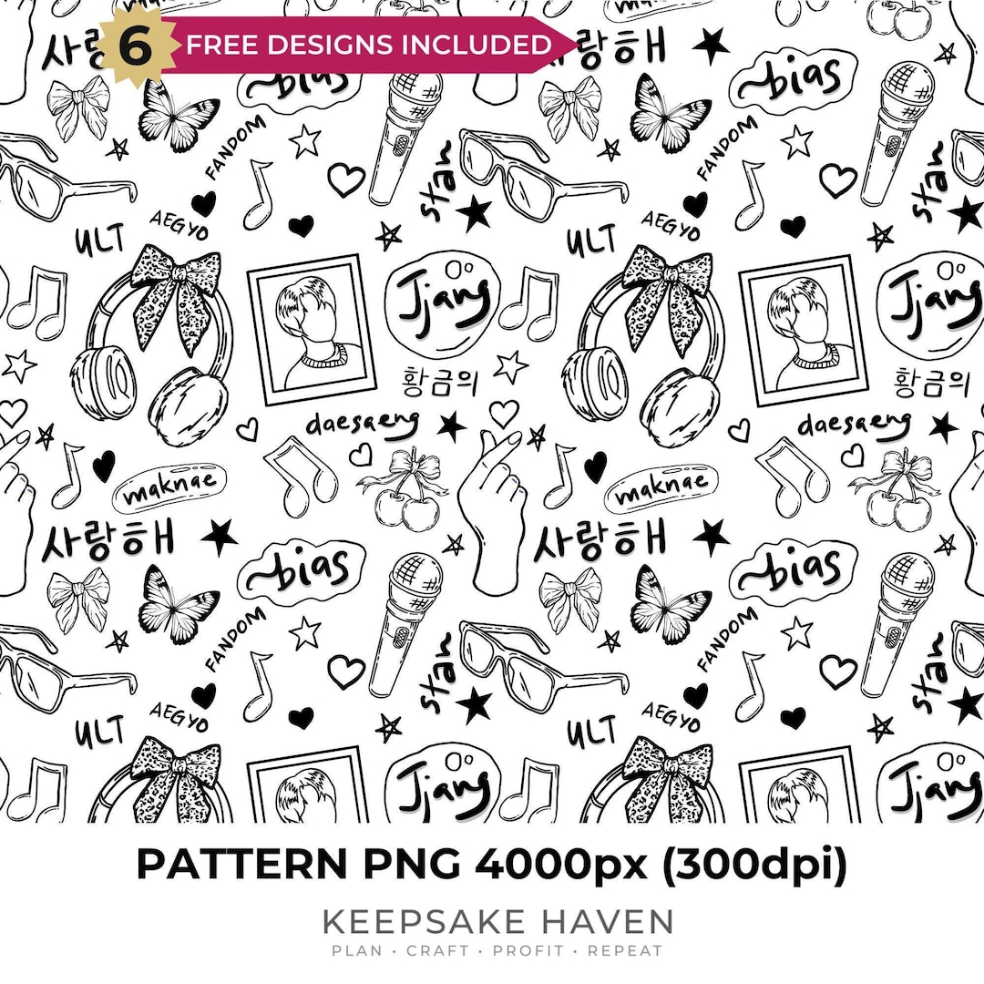 Kpop Music Art Anime Idol Pop Band Doodle Icons, Seamless Digital ...