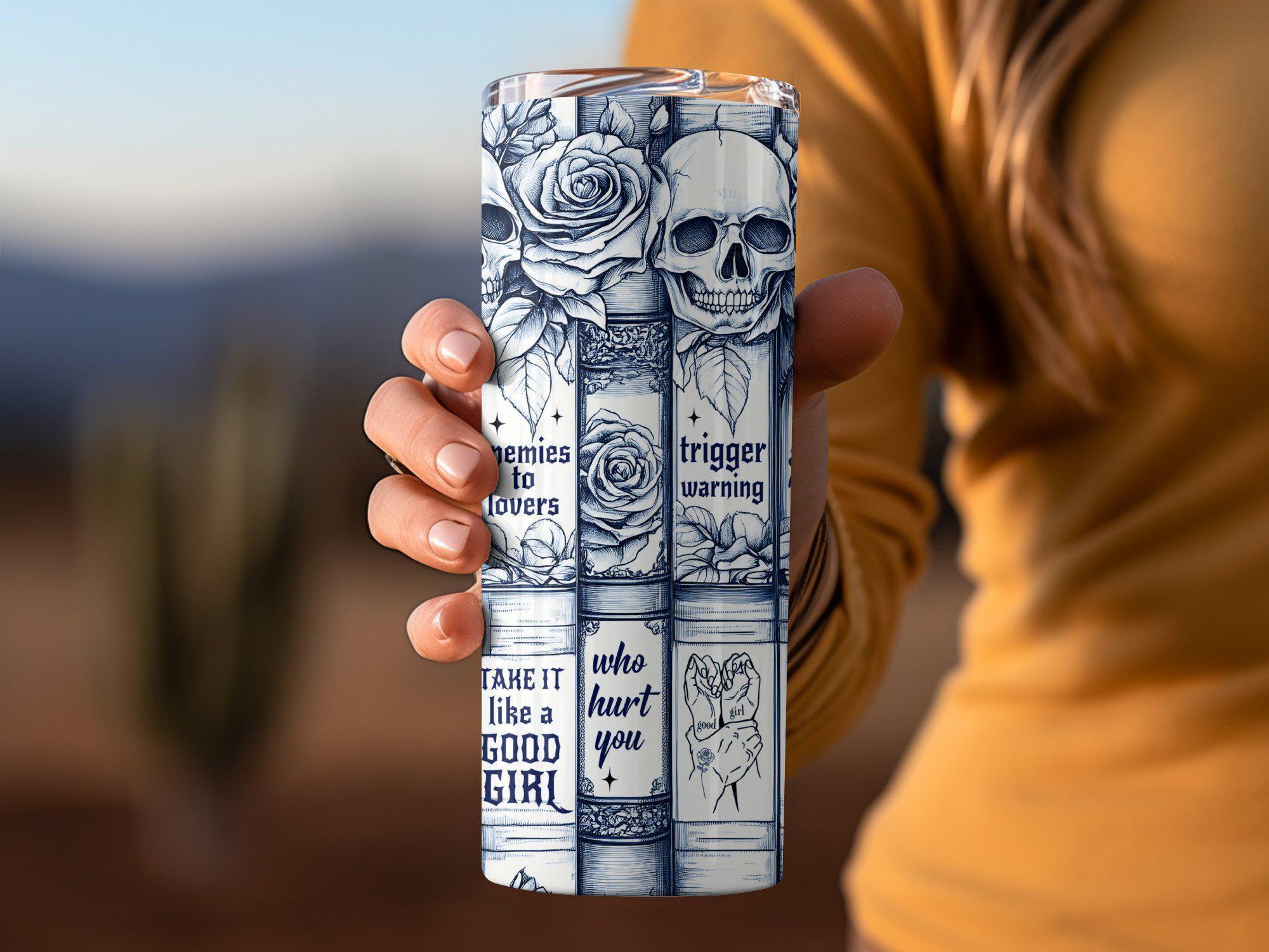 Dark Romance Skull Roses Vintage Blue Smut Book Tropes 20oz Tumbler ...