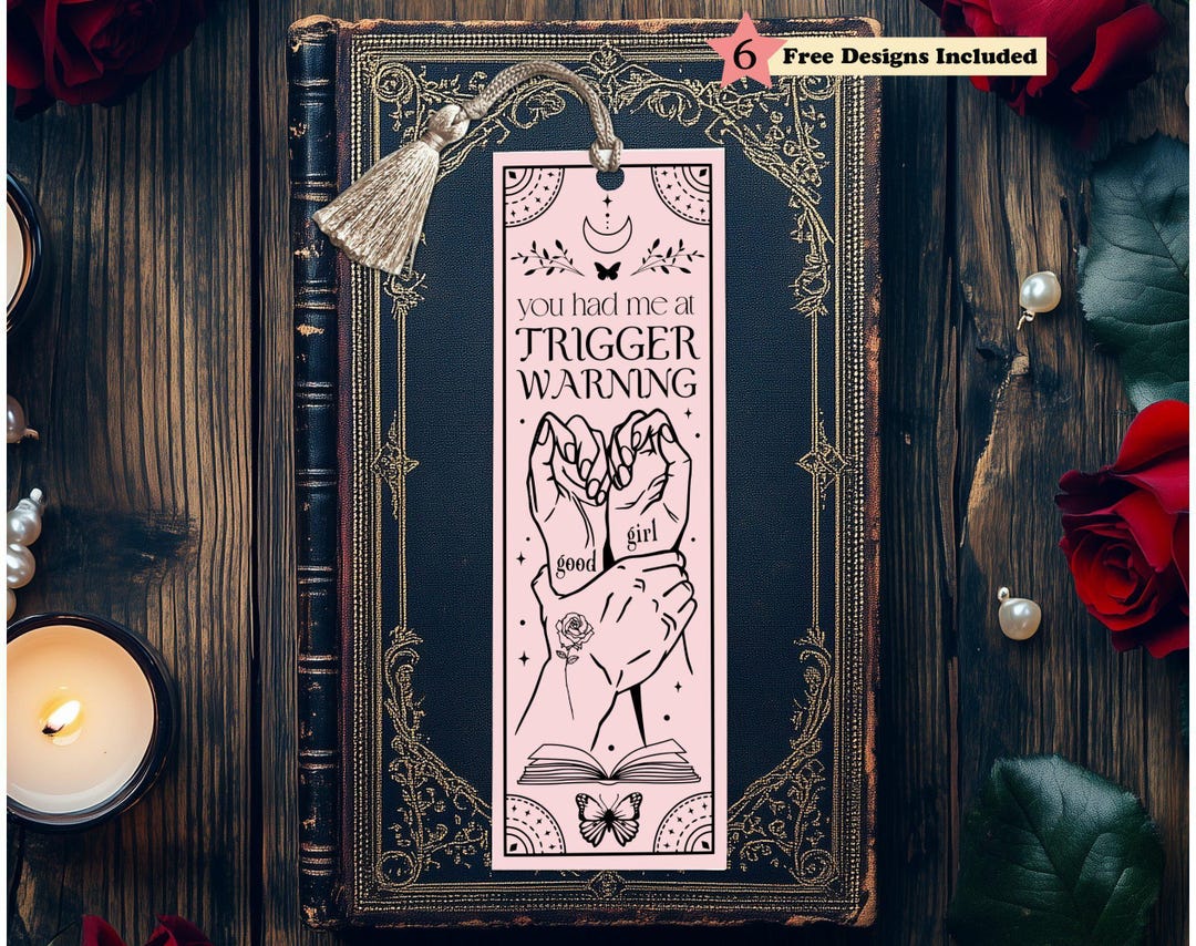 Smut Bookmark Dark Romance Trigger Warning Witchy Boho Black Pink PNG, Printable Bookmarks, Book ...