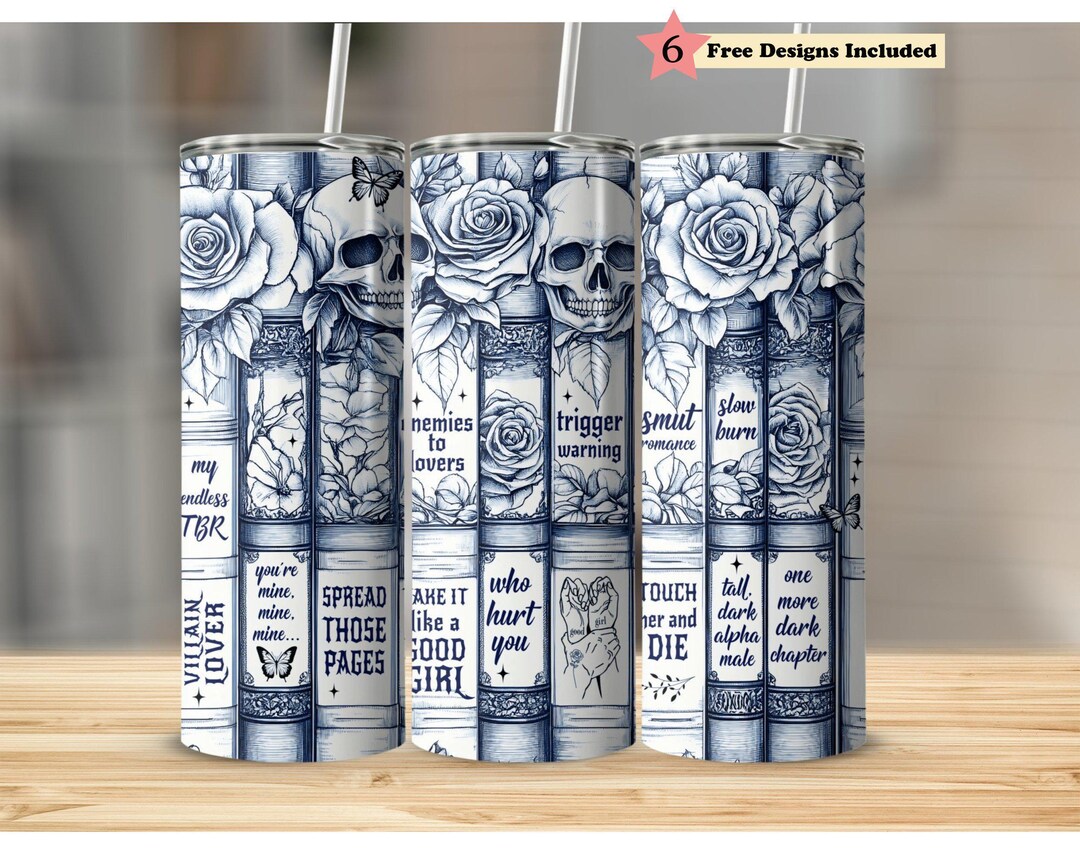 Dark Romance Skull Roses Vintage Blue Smut Book Tropes 20oz Tumbler ...