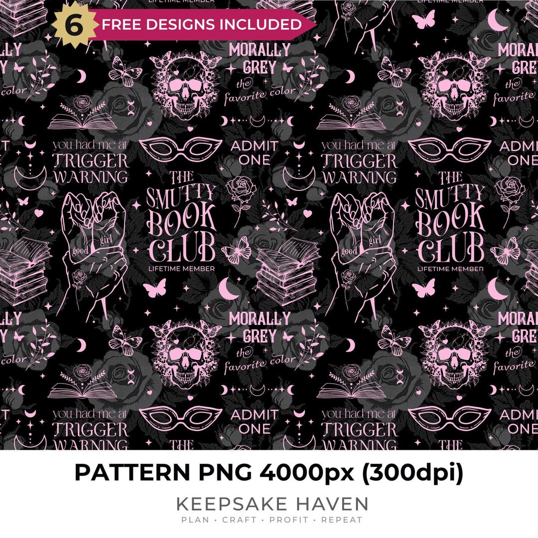 Dark Romance Smut Bookish Reader Seamless Digital Pattern PNG Smutty ...