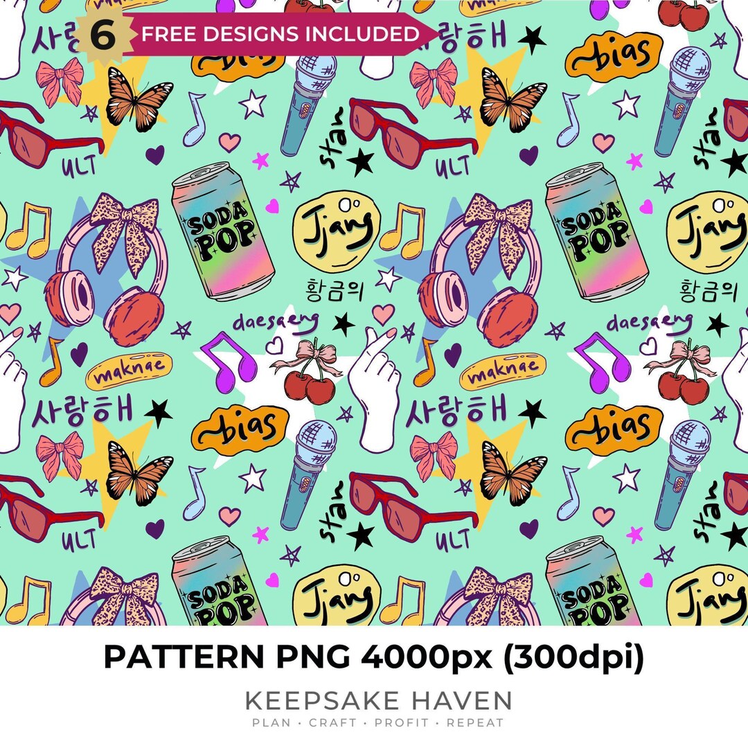 K-pop Fanatic Art Merch Style Coquette Doodle Icon, Seamless Digital ...