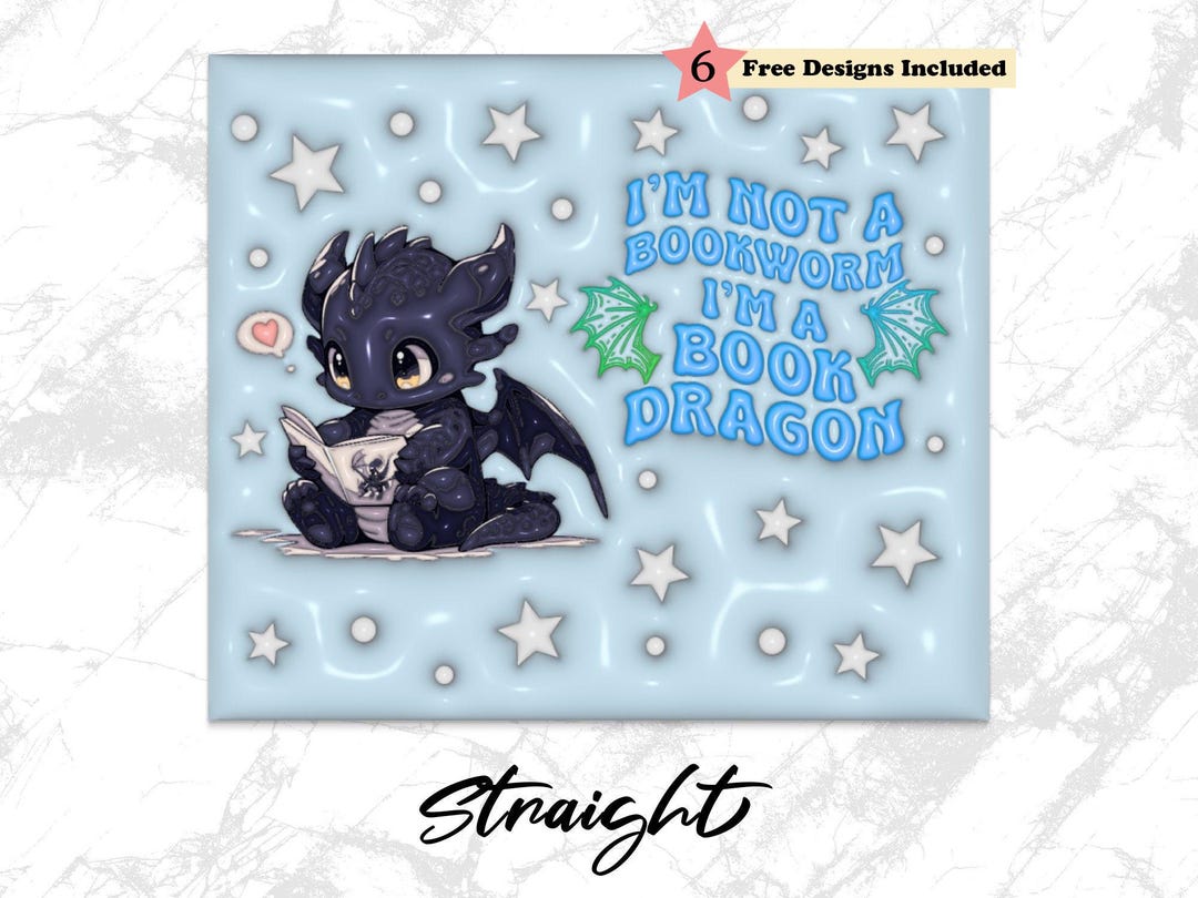 Book Dragon 3d Inflated Puff Print 20oz Tumbler Wrap PNG, Anime Cute ...
