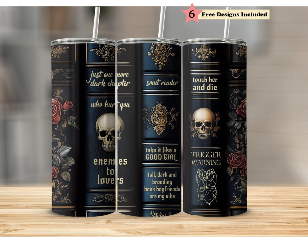 Dark Romance Skull Roses Vintage Leather Book Tropes 20oz Skinny ...