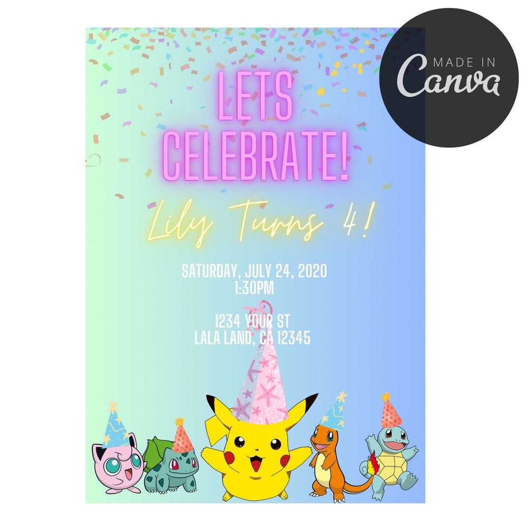 Pokémon Birthday Invite Cute Pikachu and Friendskids Birthday Pikachu ...