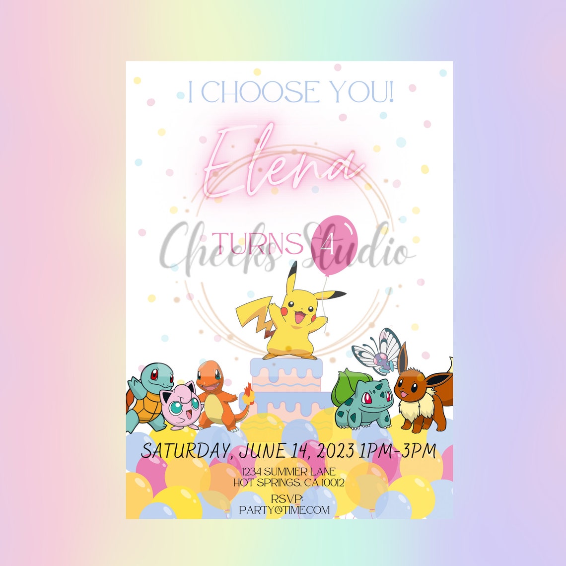 Pokémon,colorful Birthday,editable Pikachu Invitations , Digital ...