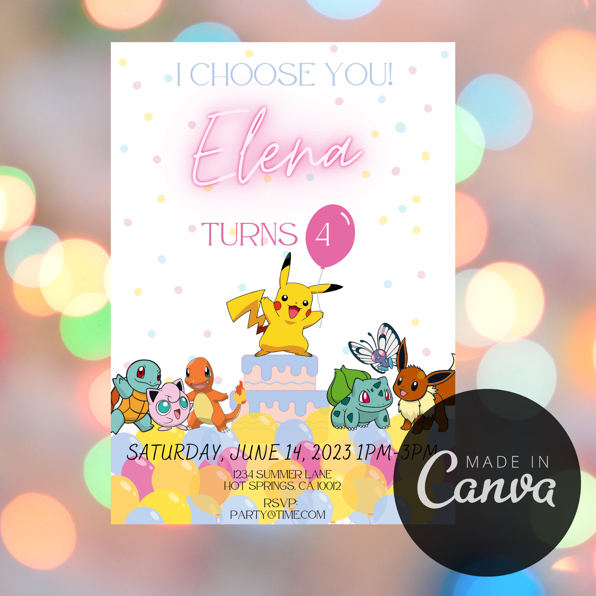 Pokémon,colorful Birthday,editable Pikachu Invitations , Digital ...
