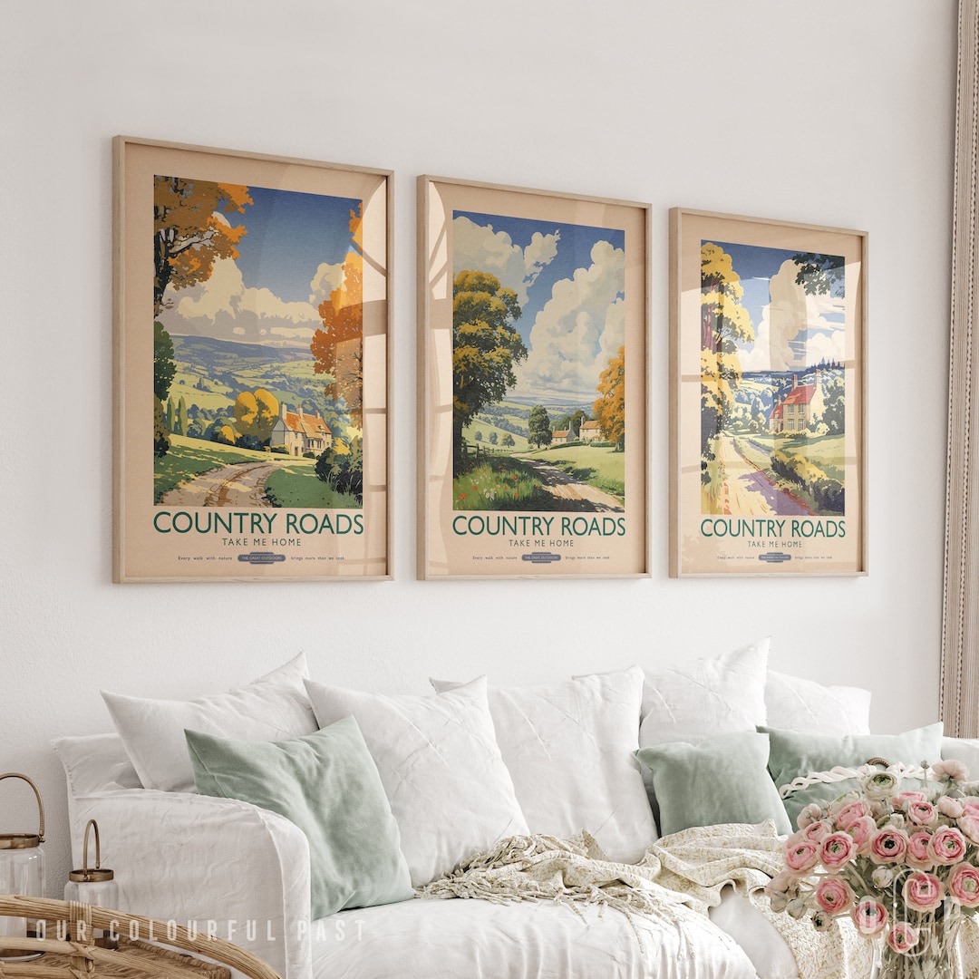 Set of 3 English Countryside Nature Prints, Vintage Style Travel ...
