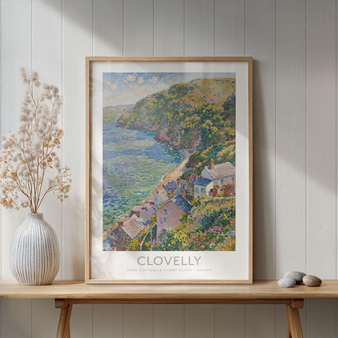 Clovelly Devon Print, Coastal Wall Art | Seaside Poster for Bathroom ...