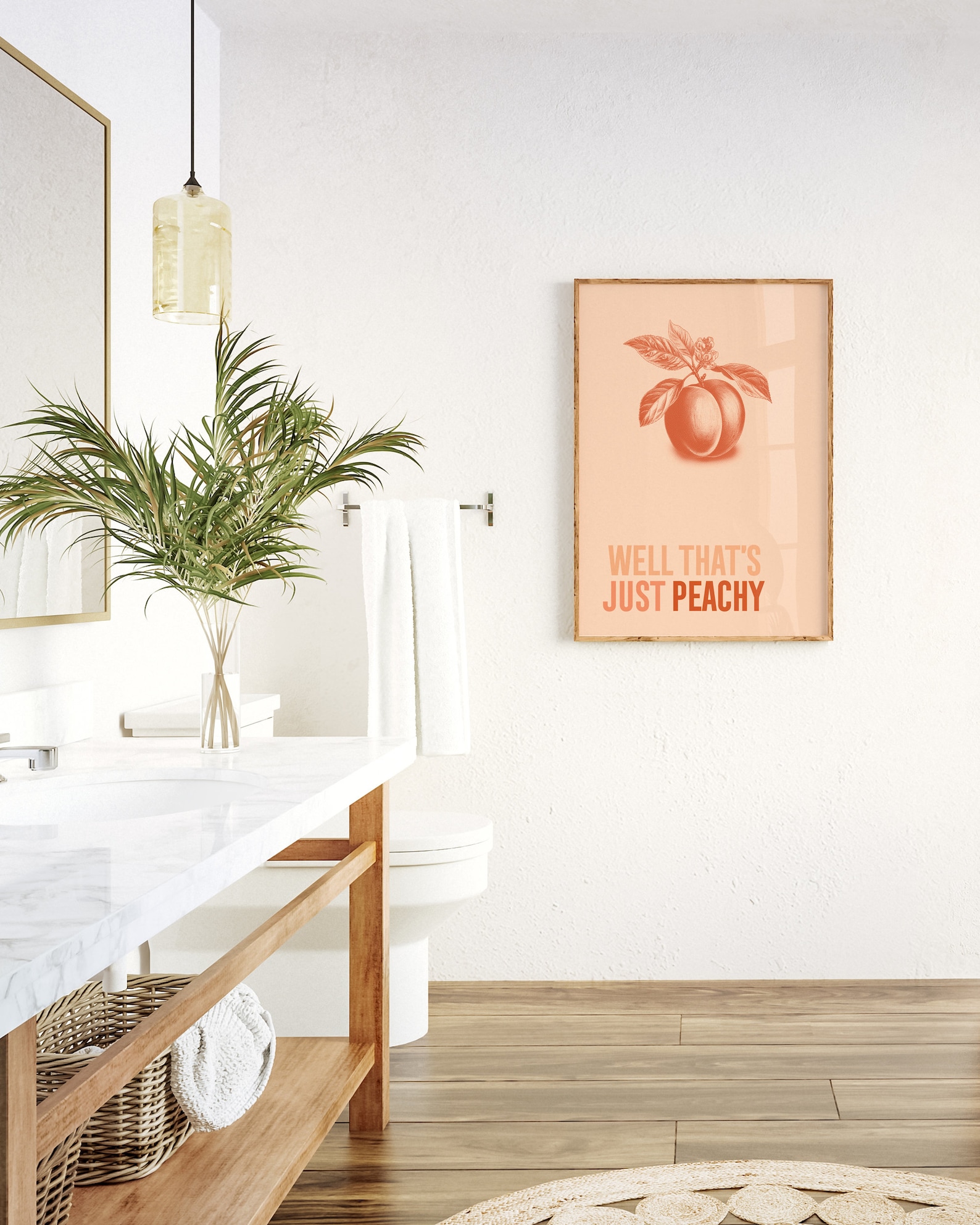 Just Peachy Funny Bathroom Poster, Toilet Humor Wall Art, Cheeky Peach ...