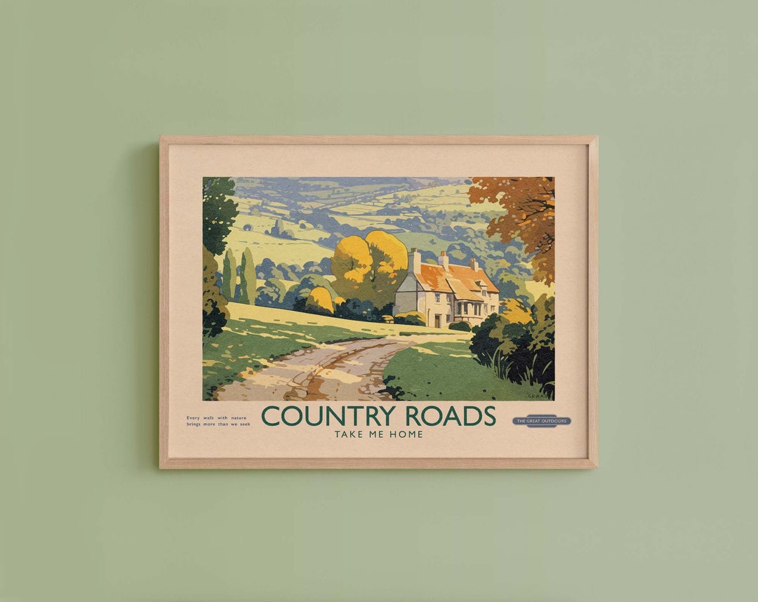 English Countryside Travel Poster, Country Roads Vintage Style ...