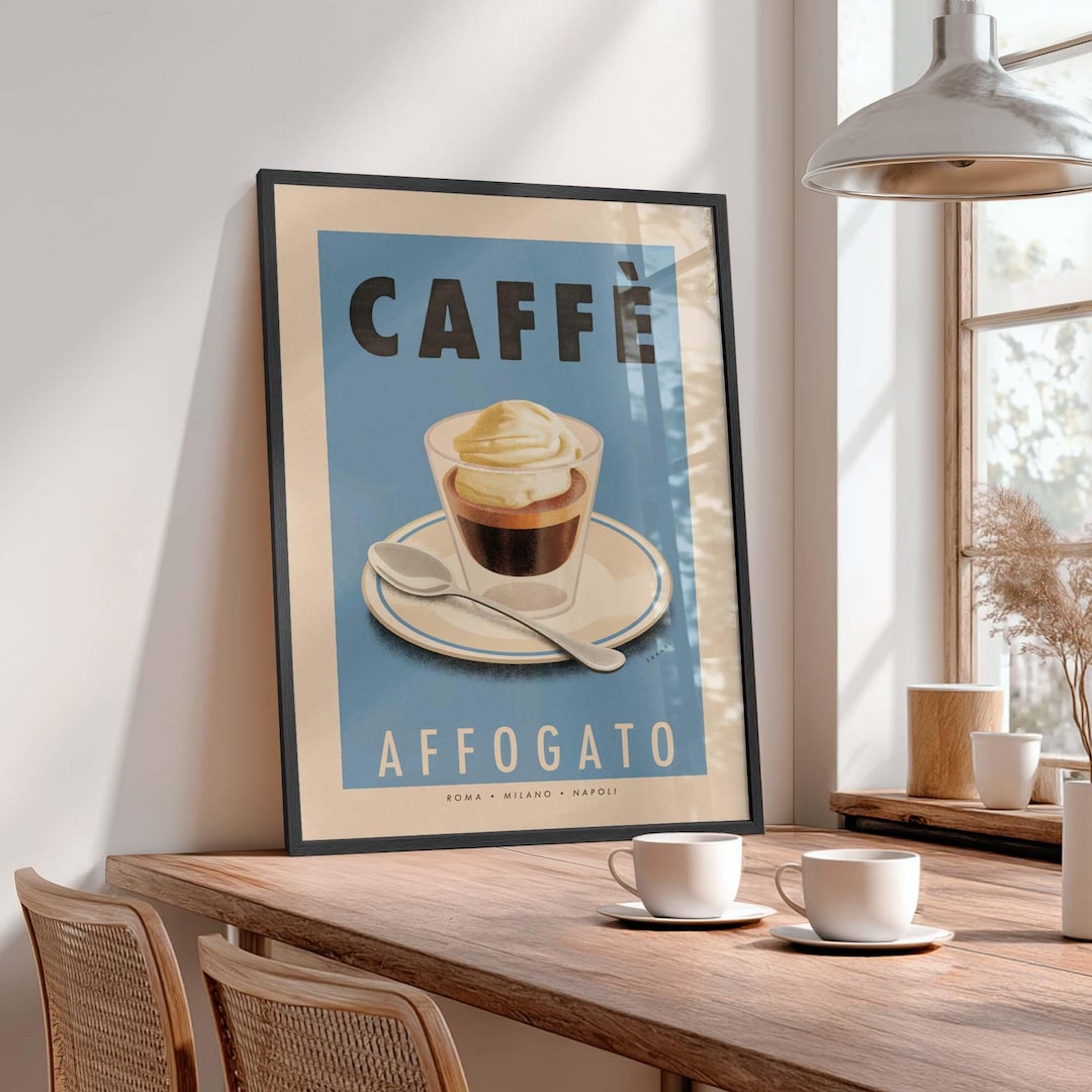 Affogato Italian Coffee Print, Kitchen Wall Art, Vintage Style Cafe ...