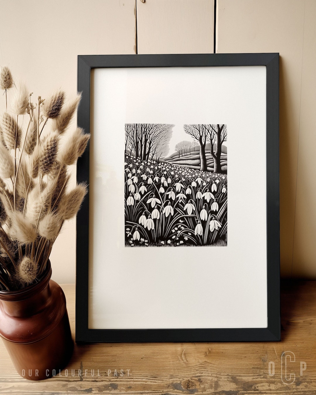 Woodland Snowdrops Wild Flower Print, Woodcut Style A4 Wildflower Print ...