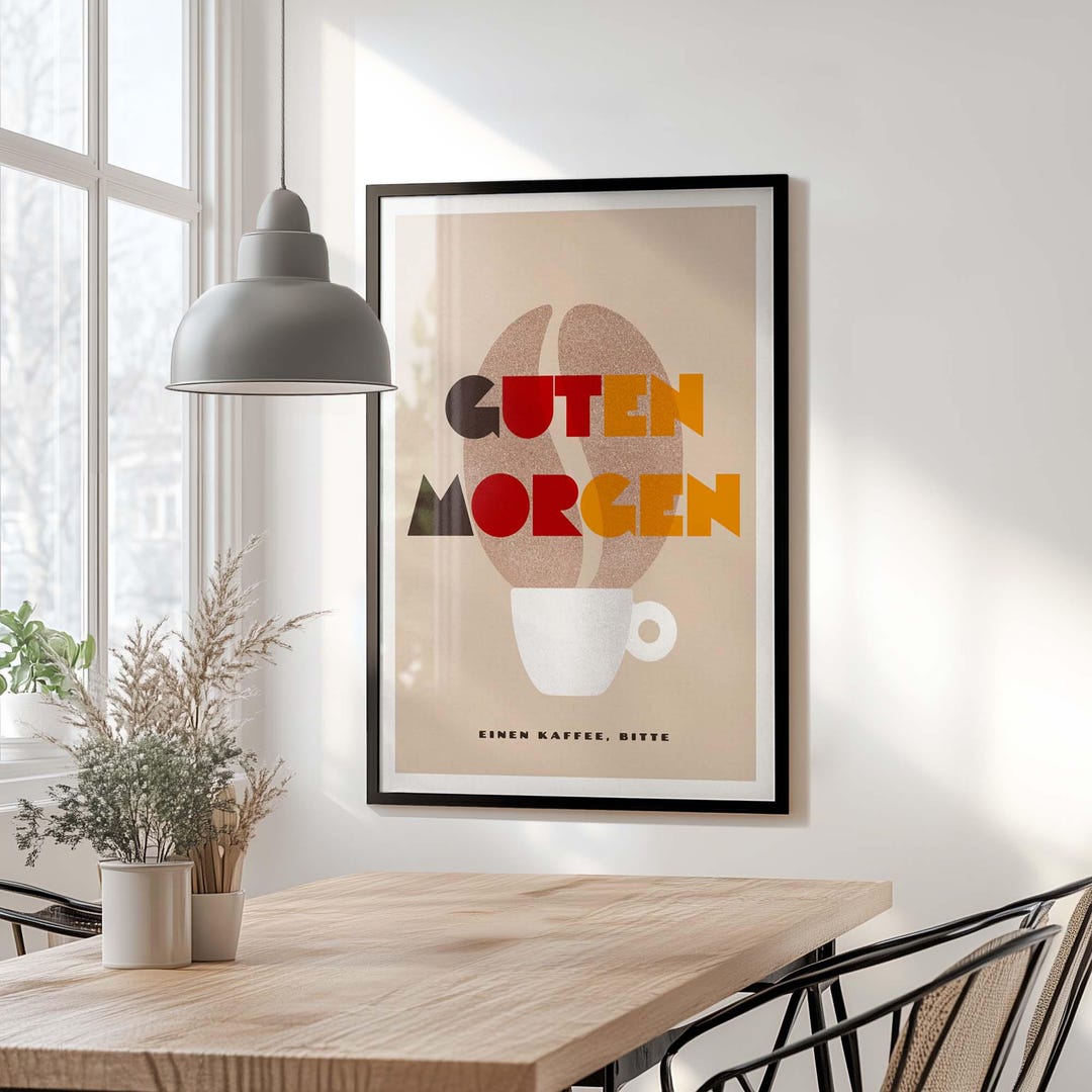 Guten Morgen German Coffee Wall Art, Einen Kaffee Bitte, Retro Vintage ...