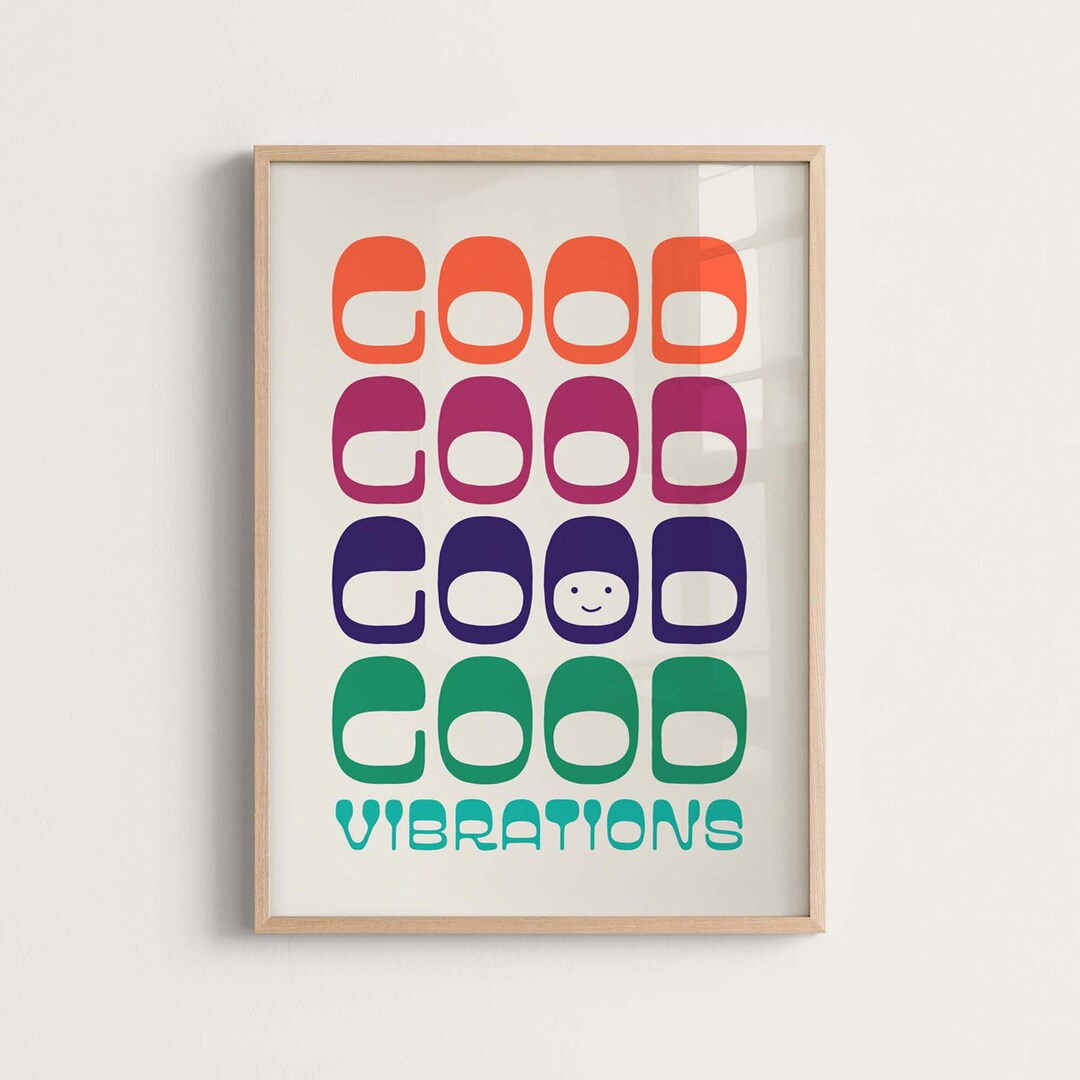 Good Vibrations Positive Energy Print, Uplifting 70s Style Happy Hippie ...