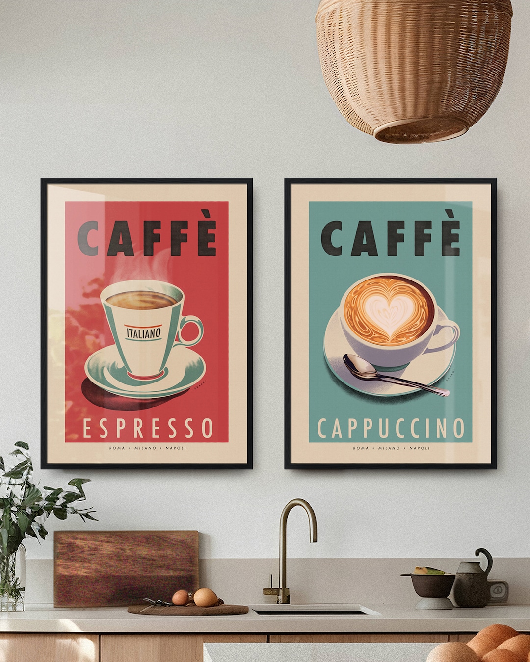 Set of 2 Kitchen Prints, Retro Style Italian Coffee Posters Set of Two ...