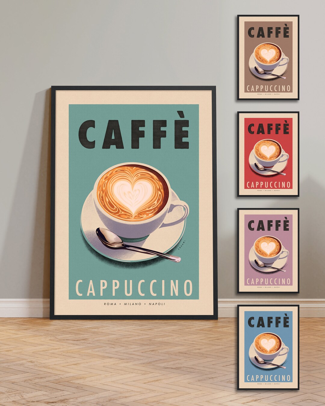 Cappuccino Coffee Print Kitchen Wall Art Retro Style Italian - Etsy