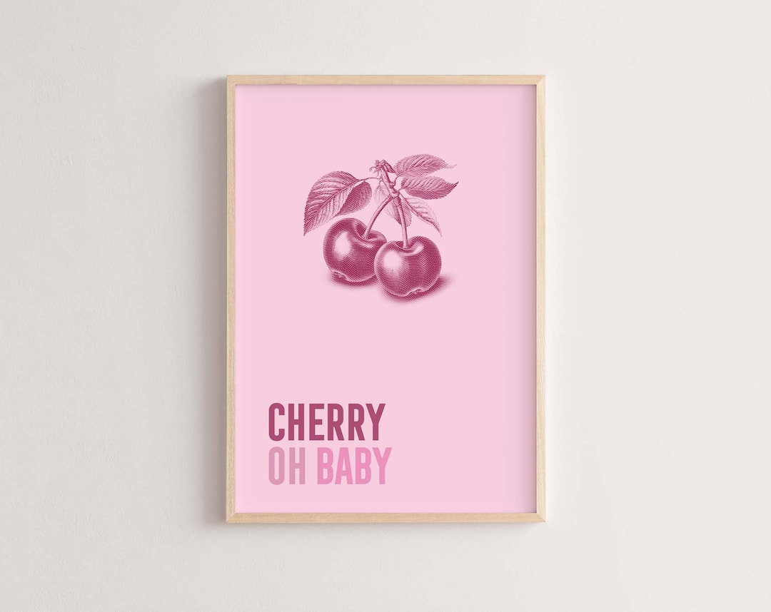 Cherry Poster Cute Pink Y2K Print, Hot Pink Bedroom Wall Art, Cute Gift ...