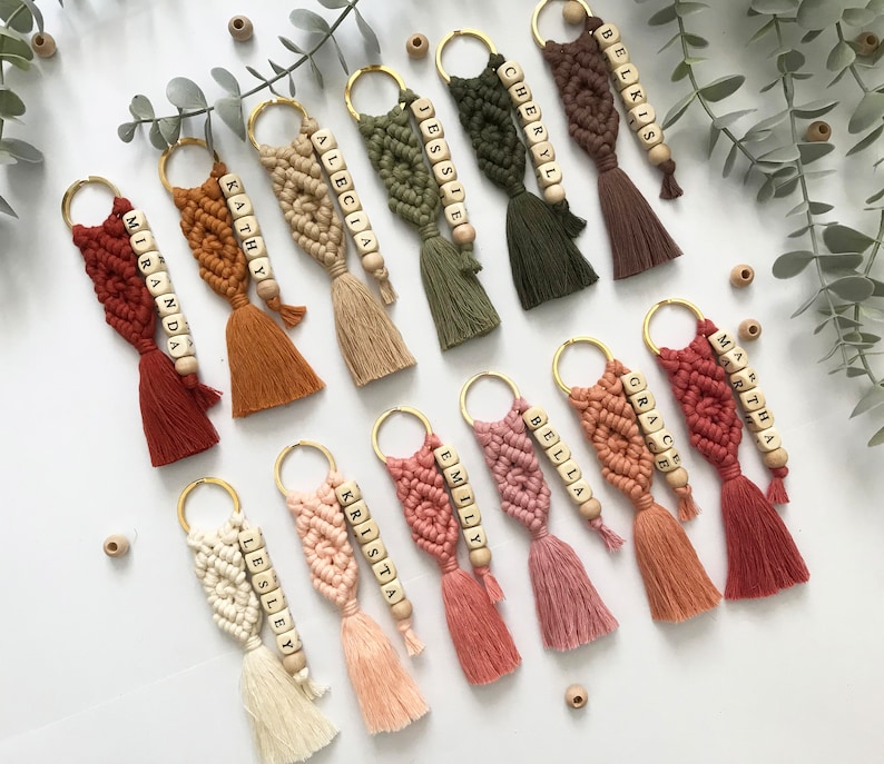 Personalized Macrame Keychain Wedding Party Proposal Gift, Bridesmaid ...