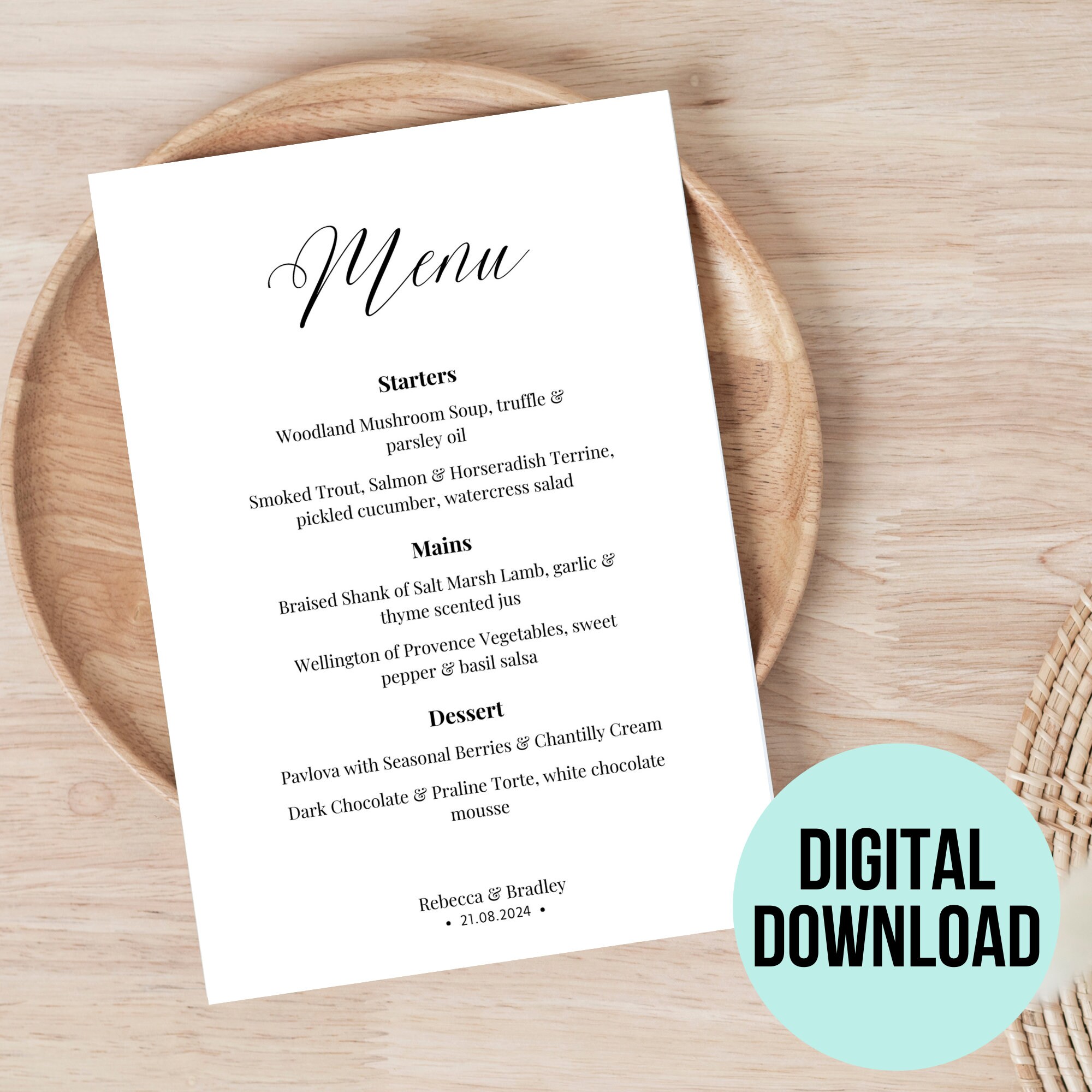 Classic Minimalistic Wedding Menu, Elegant Wedding Menu Template ...