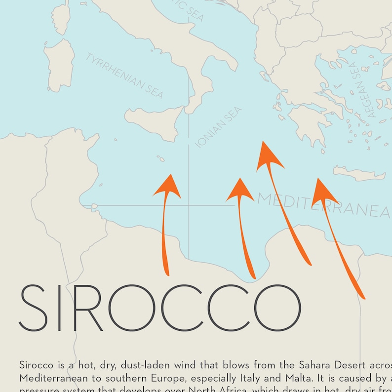 Sirocco Winds Illustrated Map Digital Download, Artistic & Educational ...