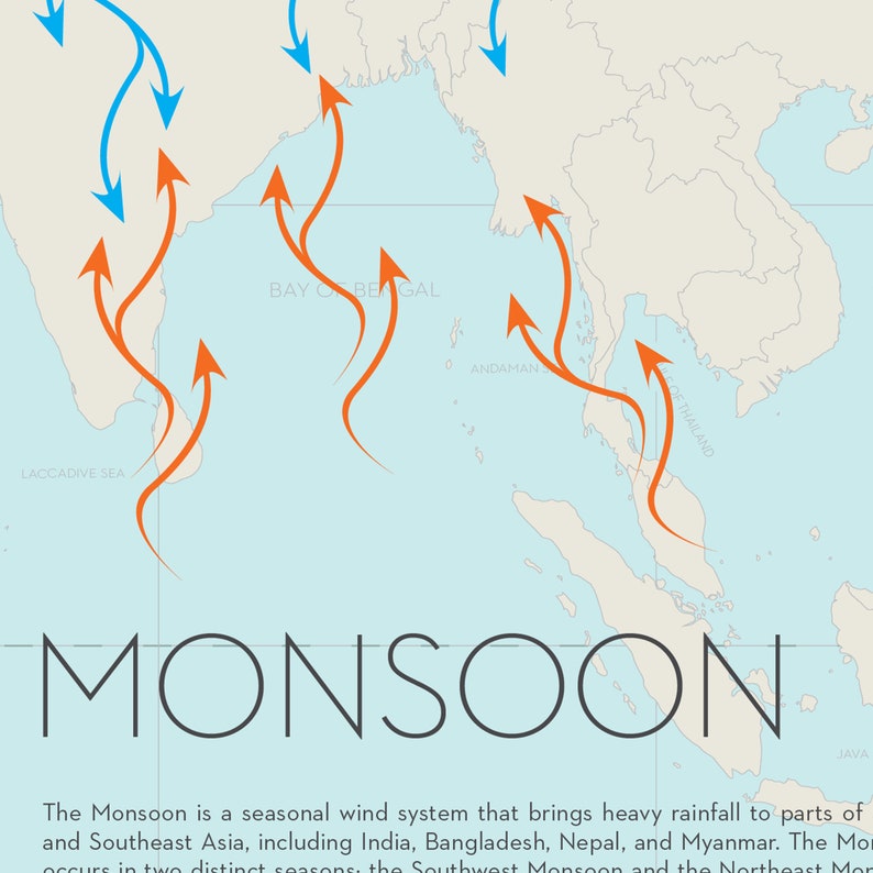 Monsoon Illustrated Map Digital Download, Artistic & Educational ...