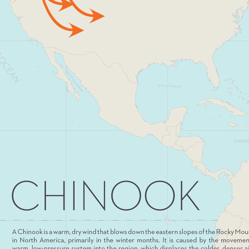 CHINOOK Wind Map Famous Winds of the World Wall Art Print and Instant ...